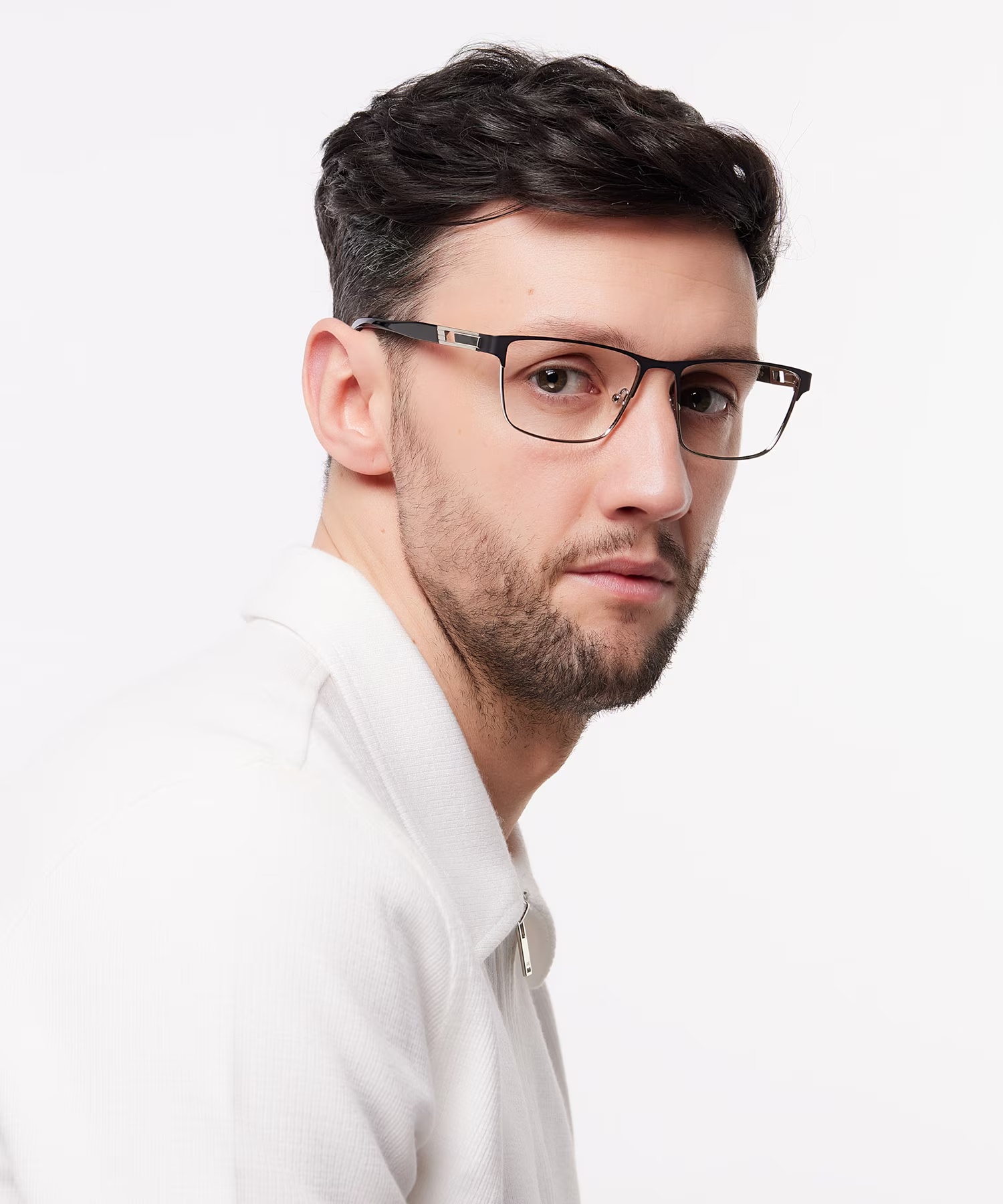 Ken Rectangle Matte Black & Shiny Silver Glasses For Men - Glasses Direct
